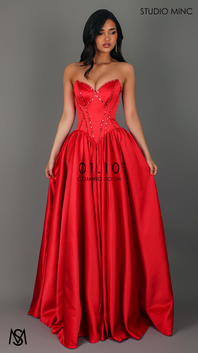 Palais - Red Formal Dress, drop waist gown hand beaded, basque waist c ...