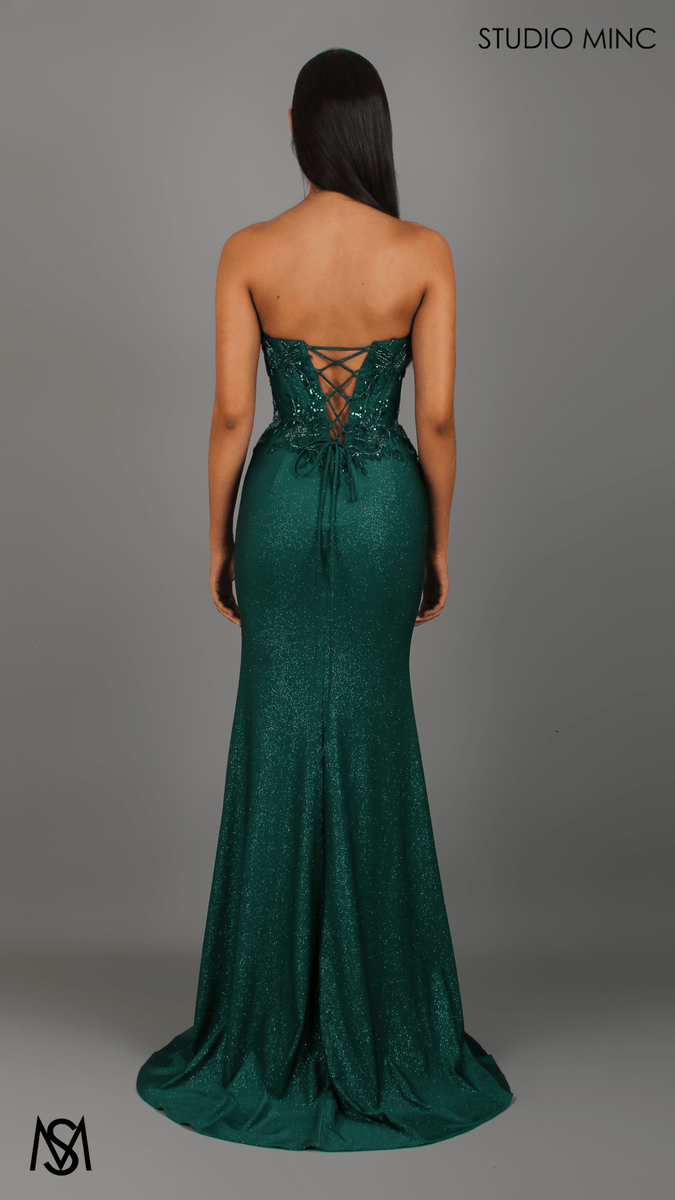 Imperial - Emerald Green Formal Dress, Beaded corset Strapless fitted ...