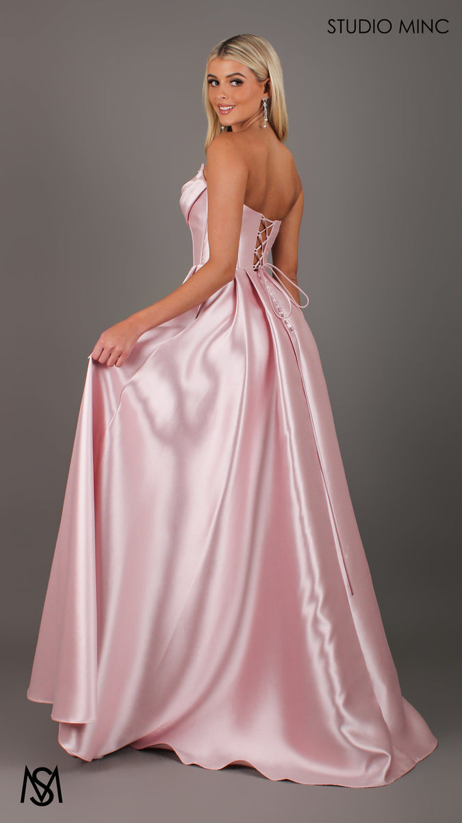 Honey - Light Pink formal Dress | Strapless corset pearl detail Mikado ...