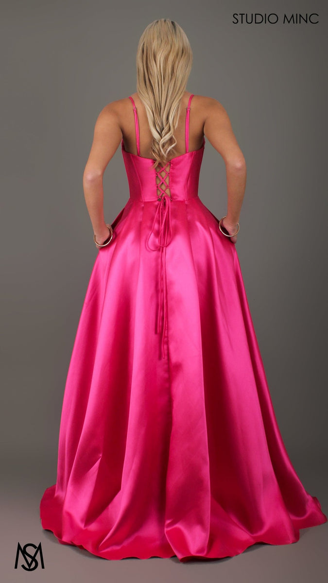 Capri - Hot Pink Formal Dress, satin strapless boned corset lace up go ...