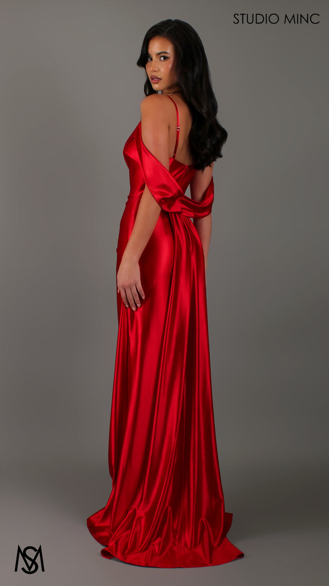 Opulence - Red Formal Dress | Satin V Neckline Spaghetti strap arm ...