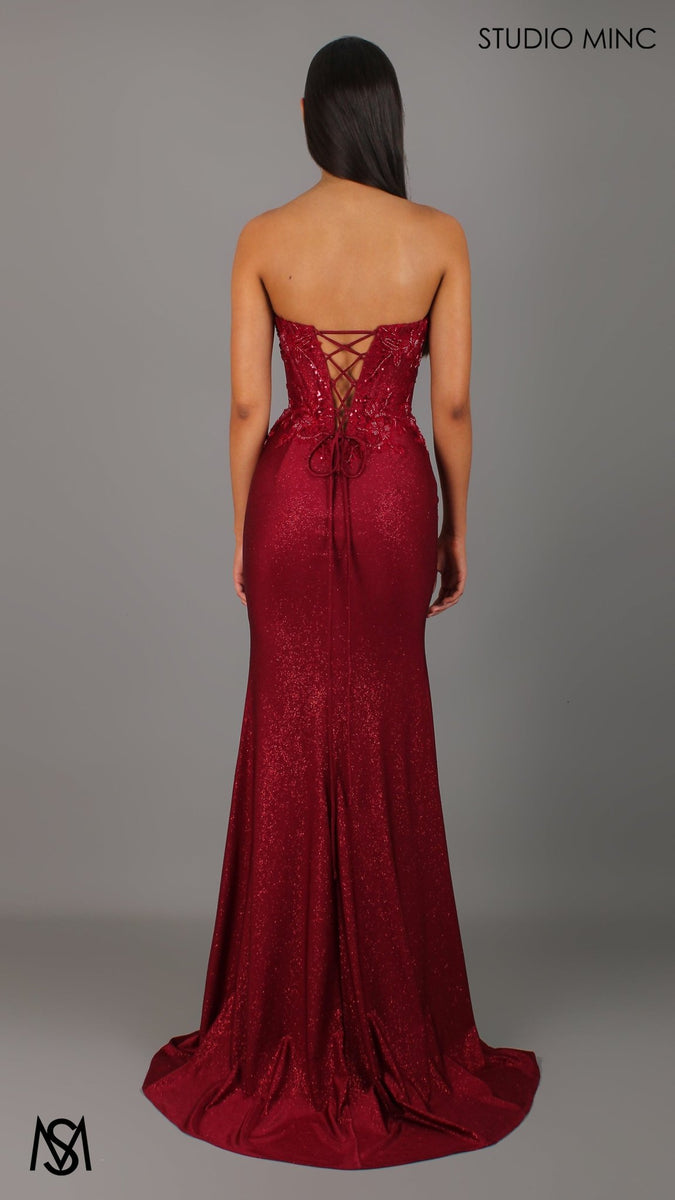 Imperial - Deep Red Formal Dress, Beaded corset Strapless fitted merma ...