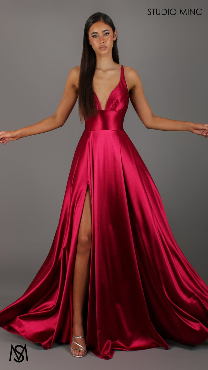 Timeless - Ruby Red formal dress | V neckline, backless A-line Satin G ...
