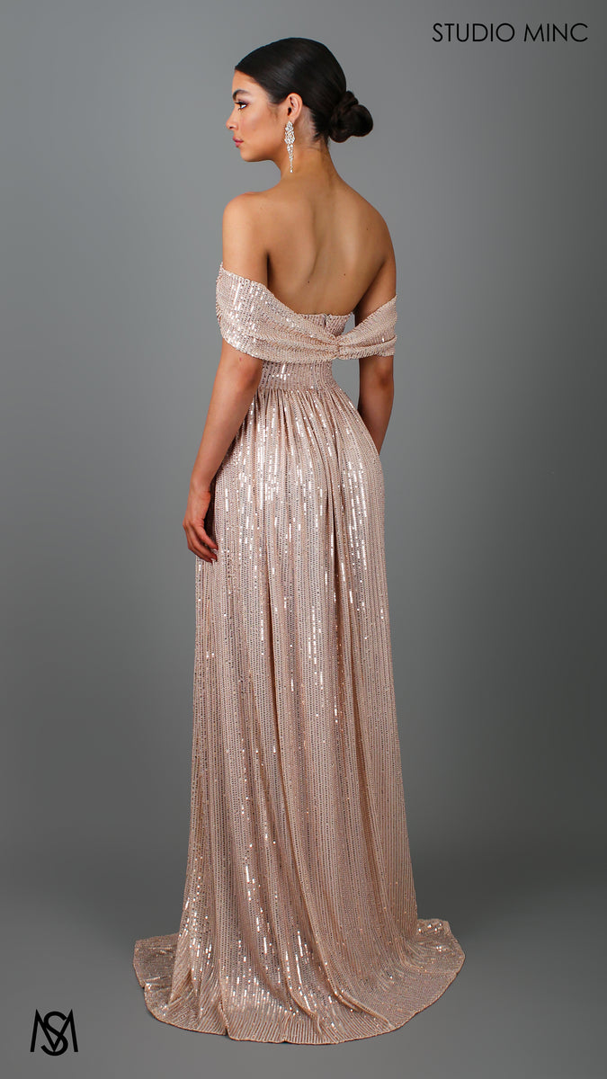 Crush - Champagne Gold Formal Dress | Sequin Strapless Corset Shoulder ...