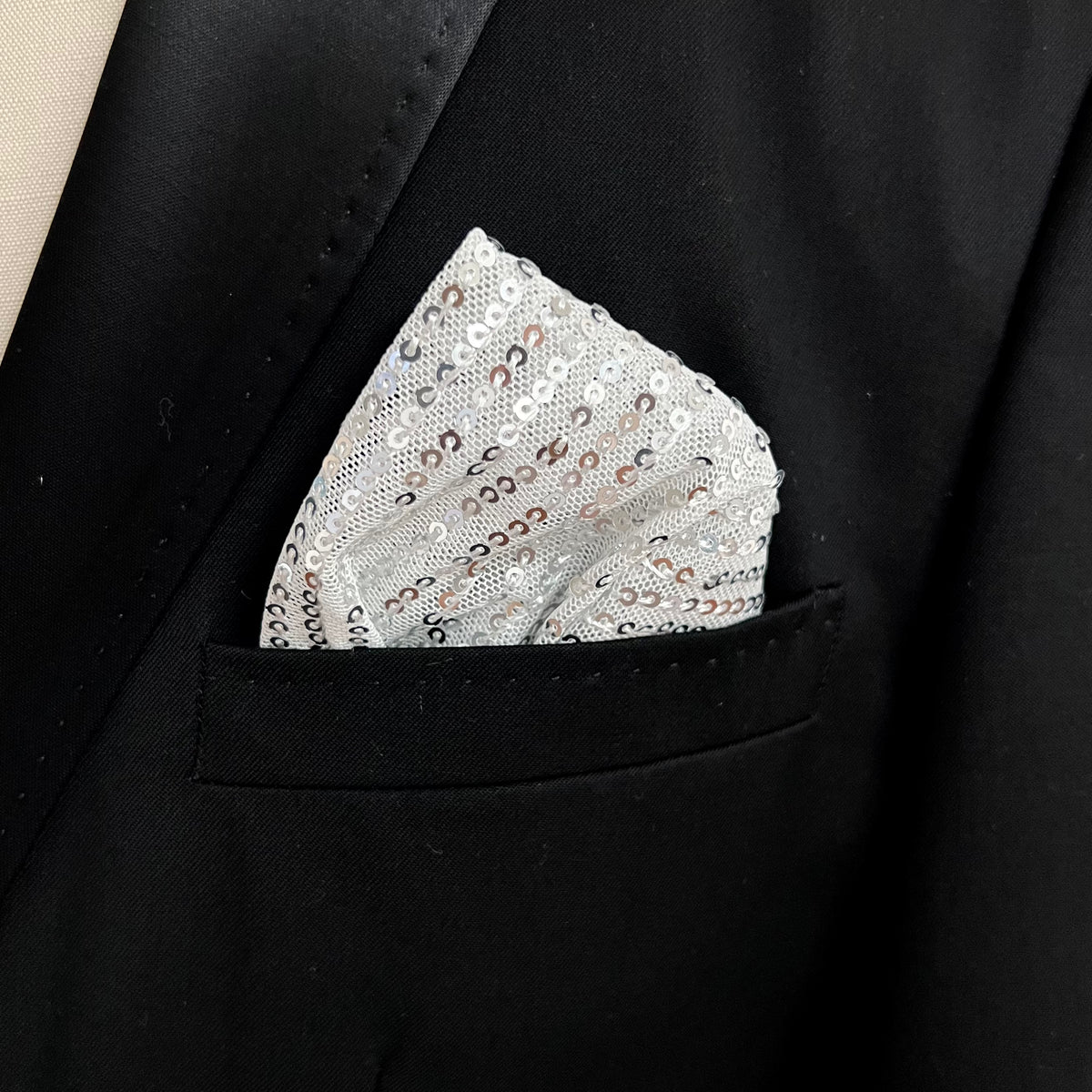 White/Silver Pocket Square | Sequin Stripe Net – STUDIO MINC