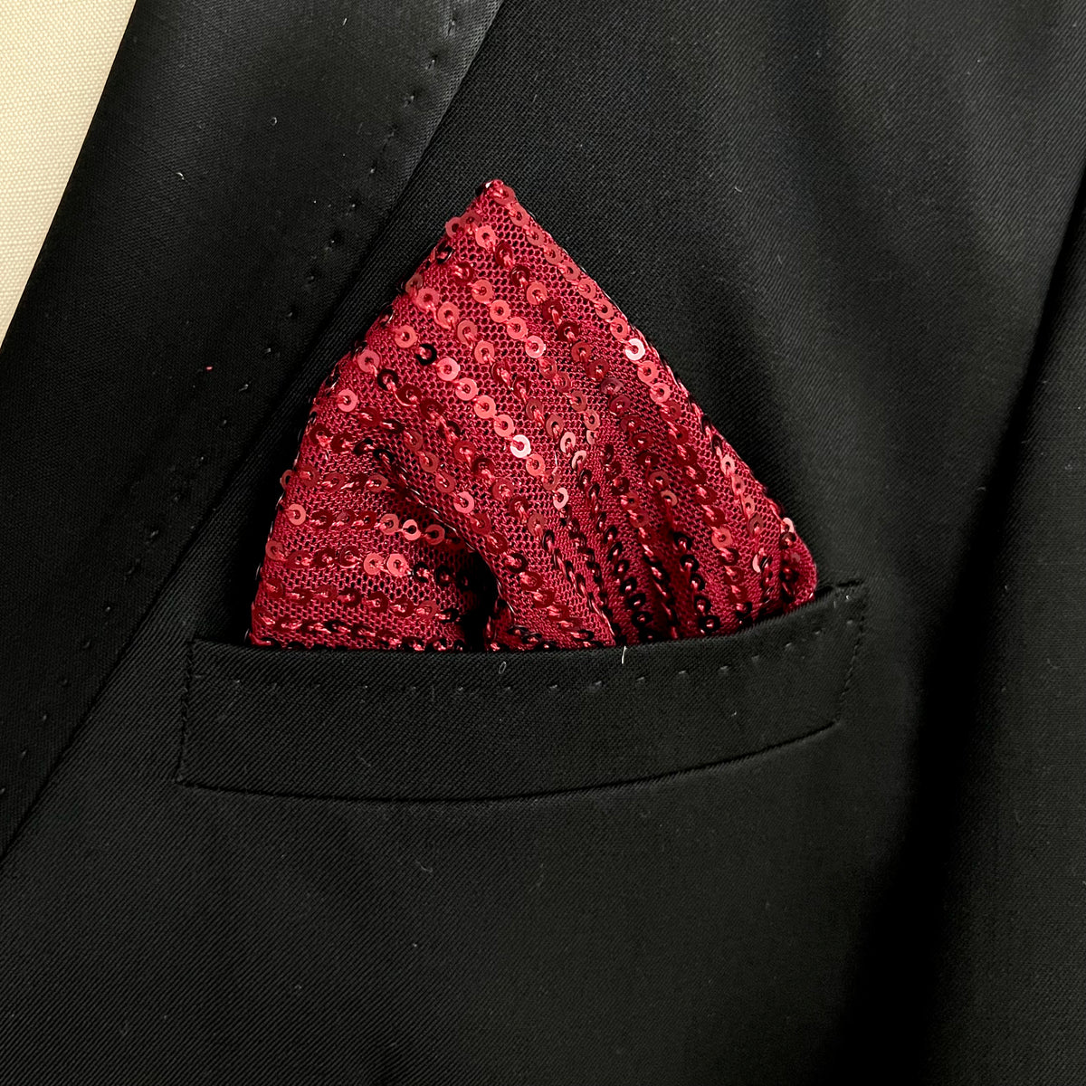 Deep Red Pocket Square | Sequin Stripe – STUDIO MINC
