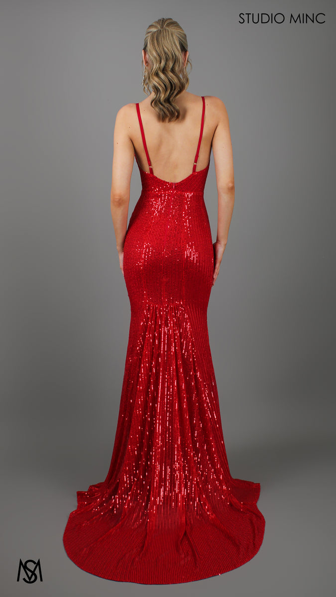Divine - Red Formal Dress | V Neckline Sequin Mermaid – STUDIO MINC