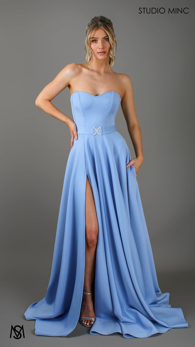 Sweetheart - Baby Blue Formal Dress | Strapless Corset Leg Split Gown – STUDIO MINC
